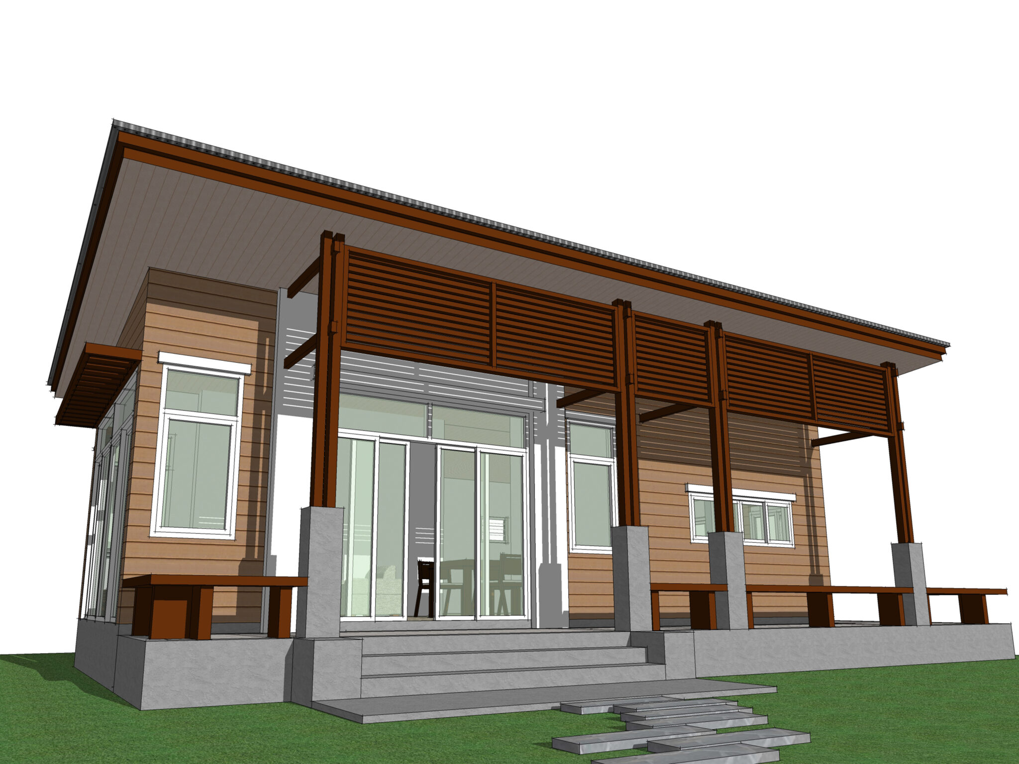 แบบบ้านชั้นเดียว TP1-005 ขนาดกะทัดรัด ครบครันด้วยพื้นที่ใช้สอยภายใน