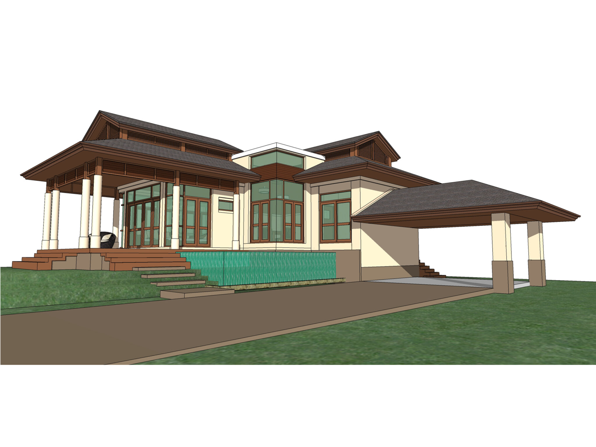 แบบบ้านสวยๆ TP1-005 ยกพื้นสูง สไตล์ทรอปปิคอล รูปแบบรีสอร์ท