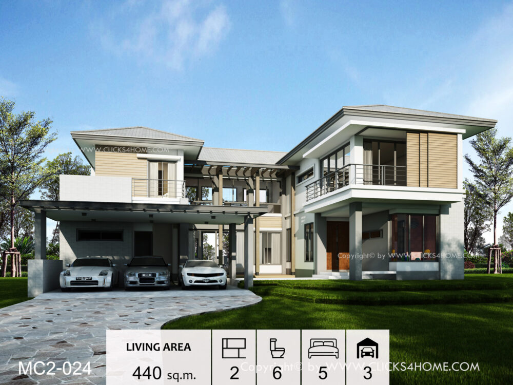 แบบบ้านสองชั้น MC2-024 หลังคาทรงปั้นหยา สไตล์โมเดิร์น