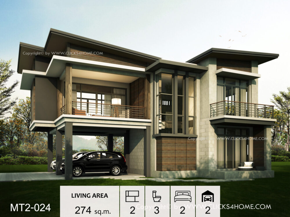 แบบบ้าน MT2-024 บ้านสองชั้นยกใต้ถุน หลังคาทรงหมาแหงน