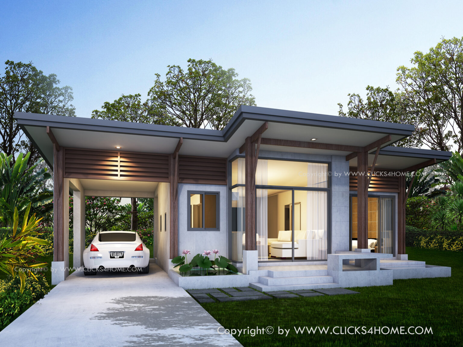 แบบบ้านชั้นเดียว TP1-005 ขนาดกะทัดรัด ครบครันด้วยพื้นที่ใช้สอยภายใน